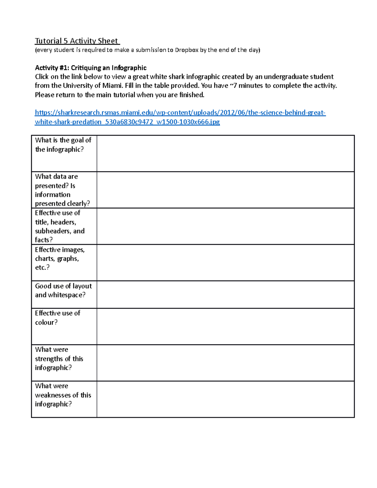 BI196 Tutorial 5 Activity Sheet - Tutorial 5 Activity Sheet (every ...