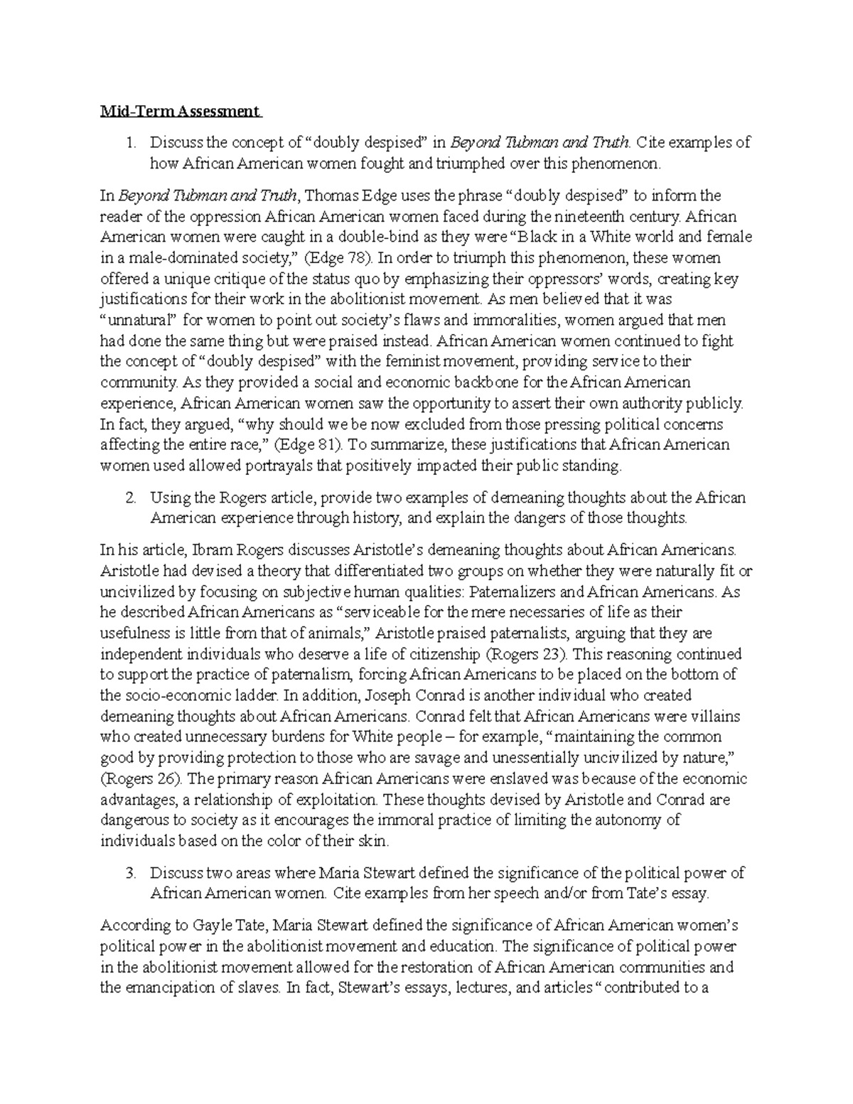 Mid-Term Assessment - Essay - Mid-Term Assessment Discuss the concept ...