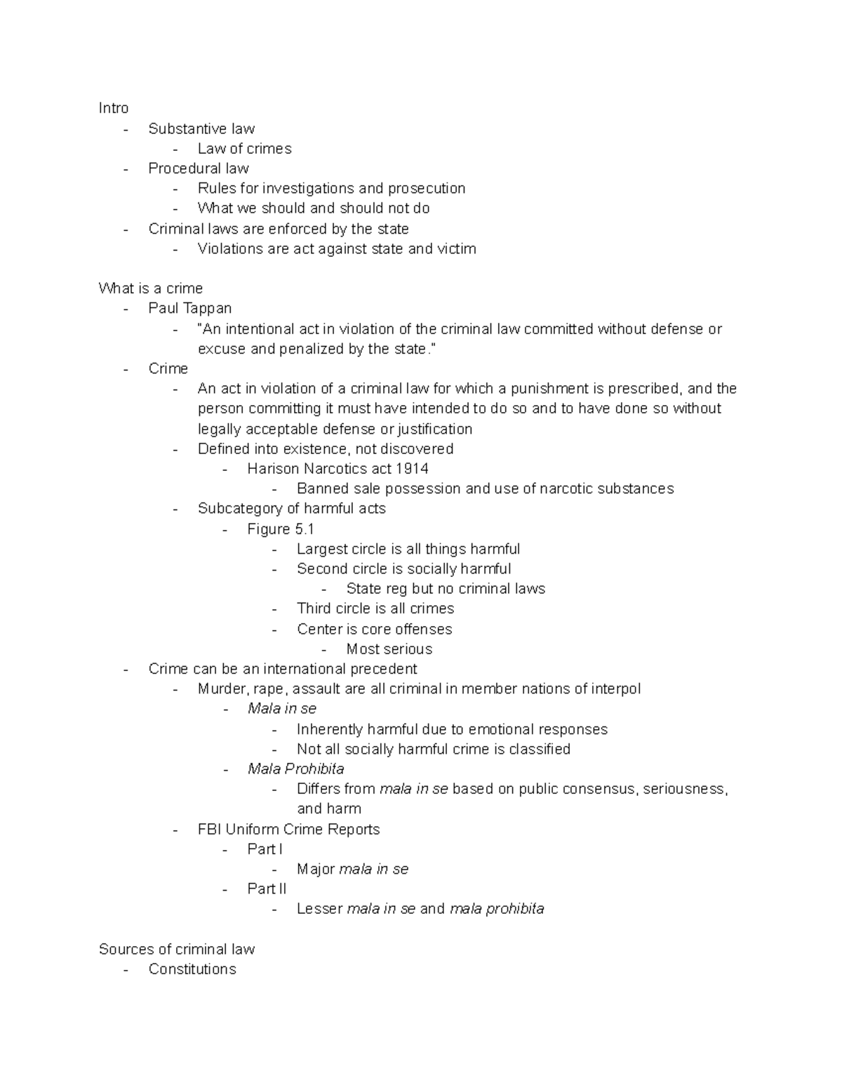 ILAS chapter 5 notes - Intro - Substantive law - Law of crimes ...