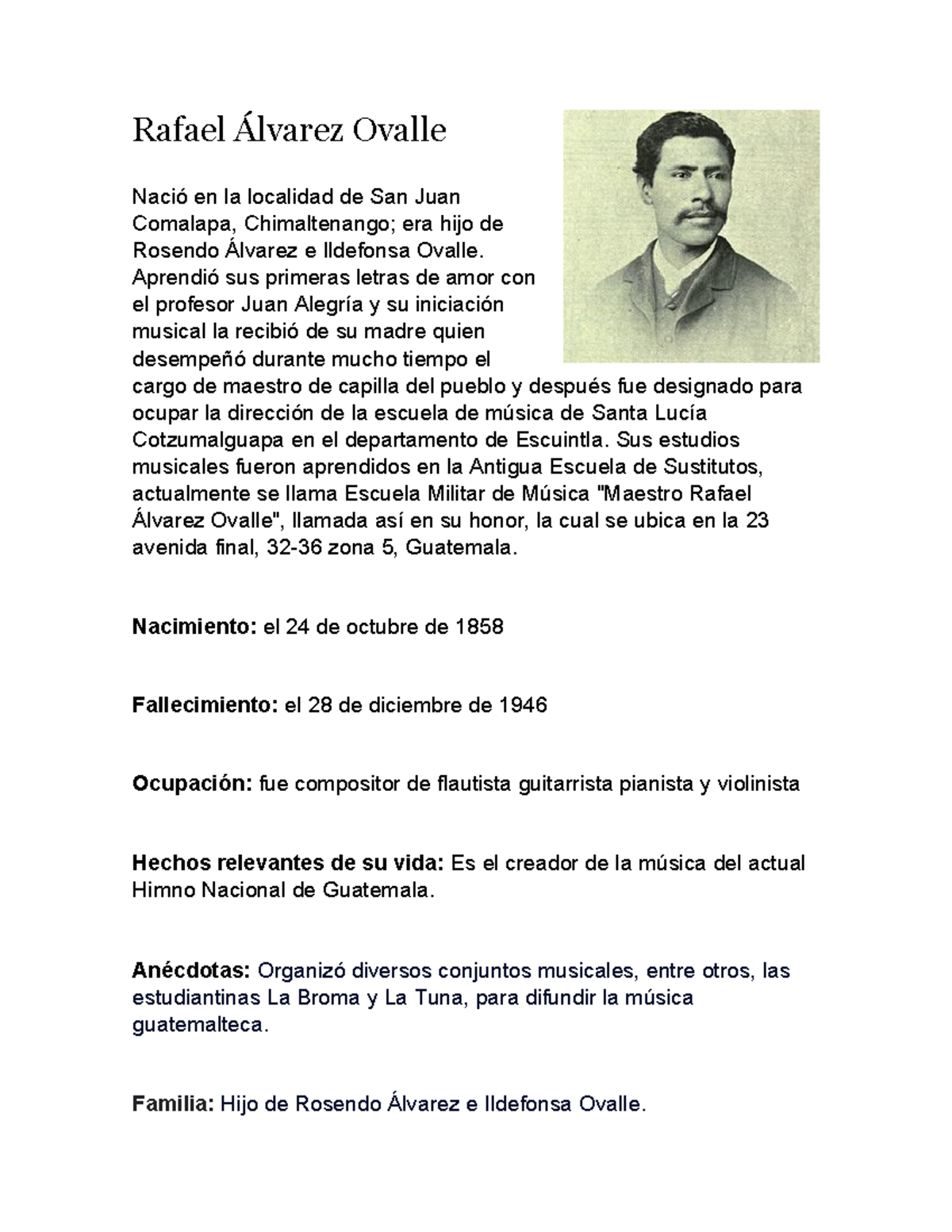 Biografias de javier - Rafael Álvarez Ovalle Nació en la localidad de ...