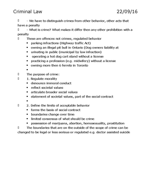 Criminal Summary - outline - PART I: INTRODUCTION TO CRIMINAL LAW AND ...