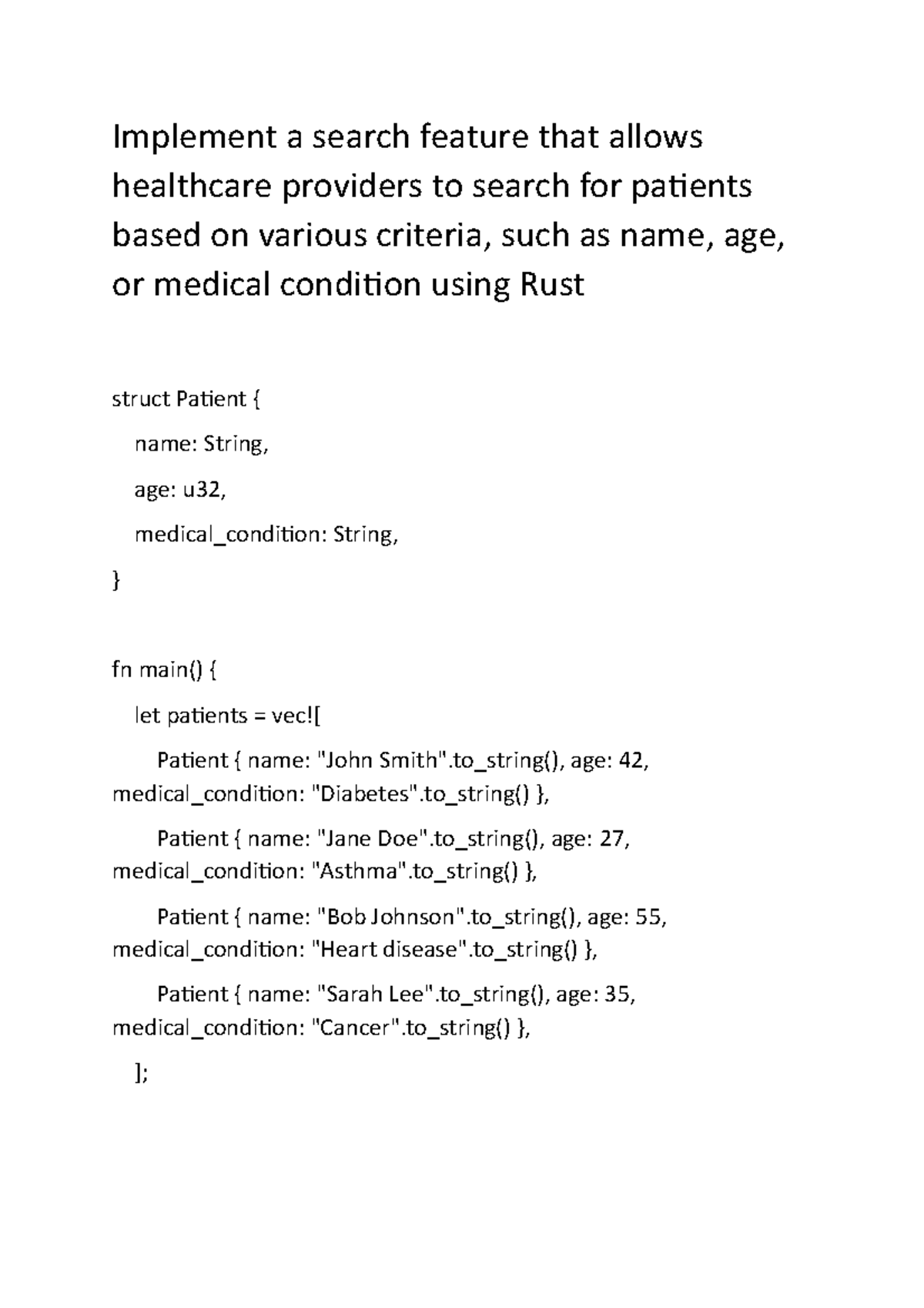 Patients based on various -Rust - Implement a search feature that ...