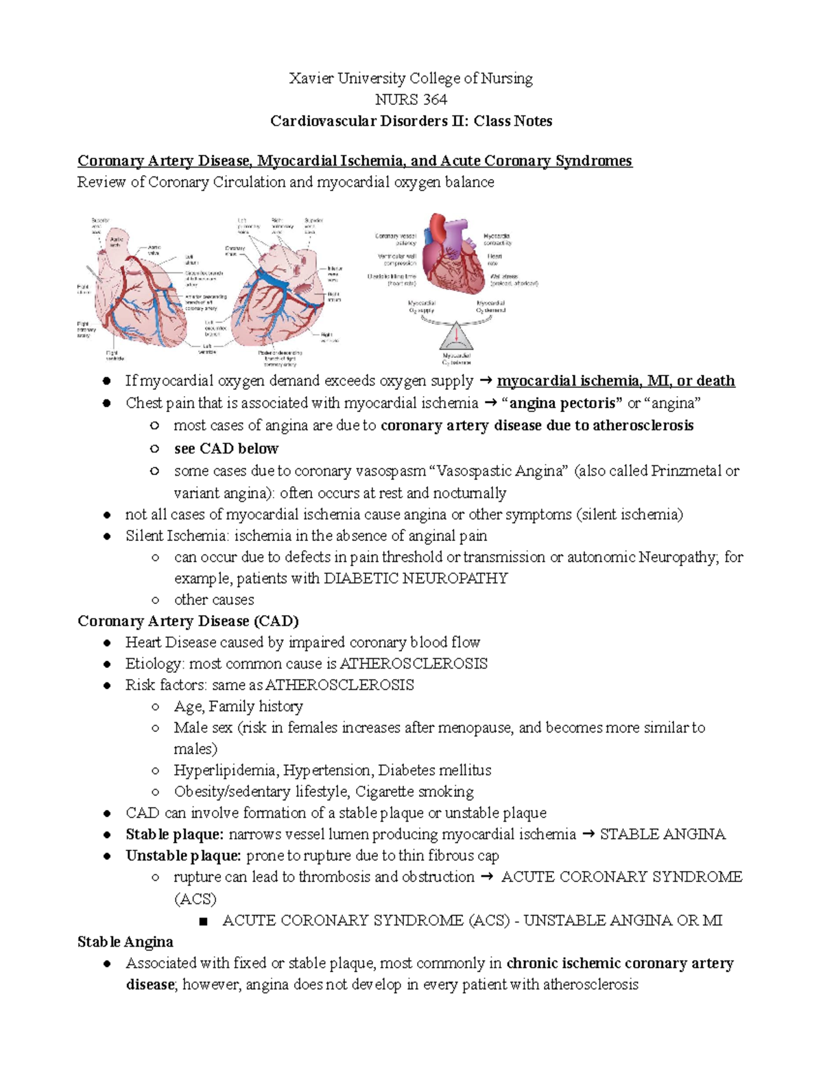 Cardiovascular Disorders II class notes 2020 update - Xavier University ...