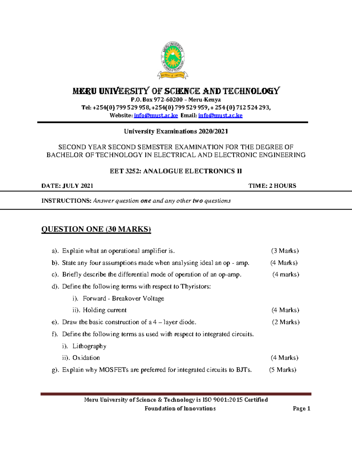 EET 3252 Analogue Electronics II - Meru University of Science ...