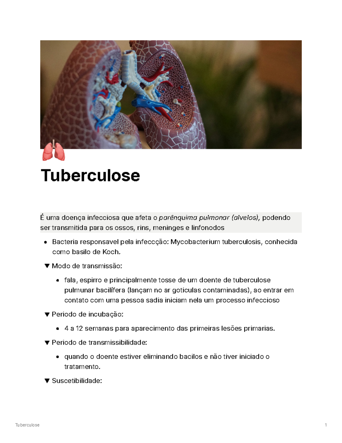 Tuberculose resumo - 🫁 Tuberculose É uma doença infecciosa que afeta o ...
