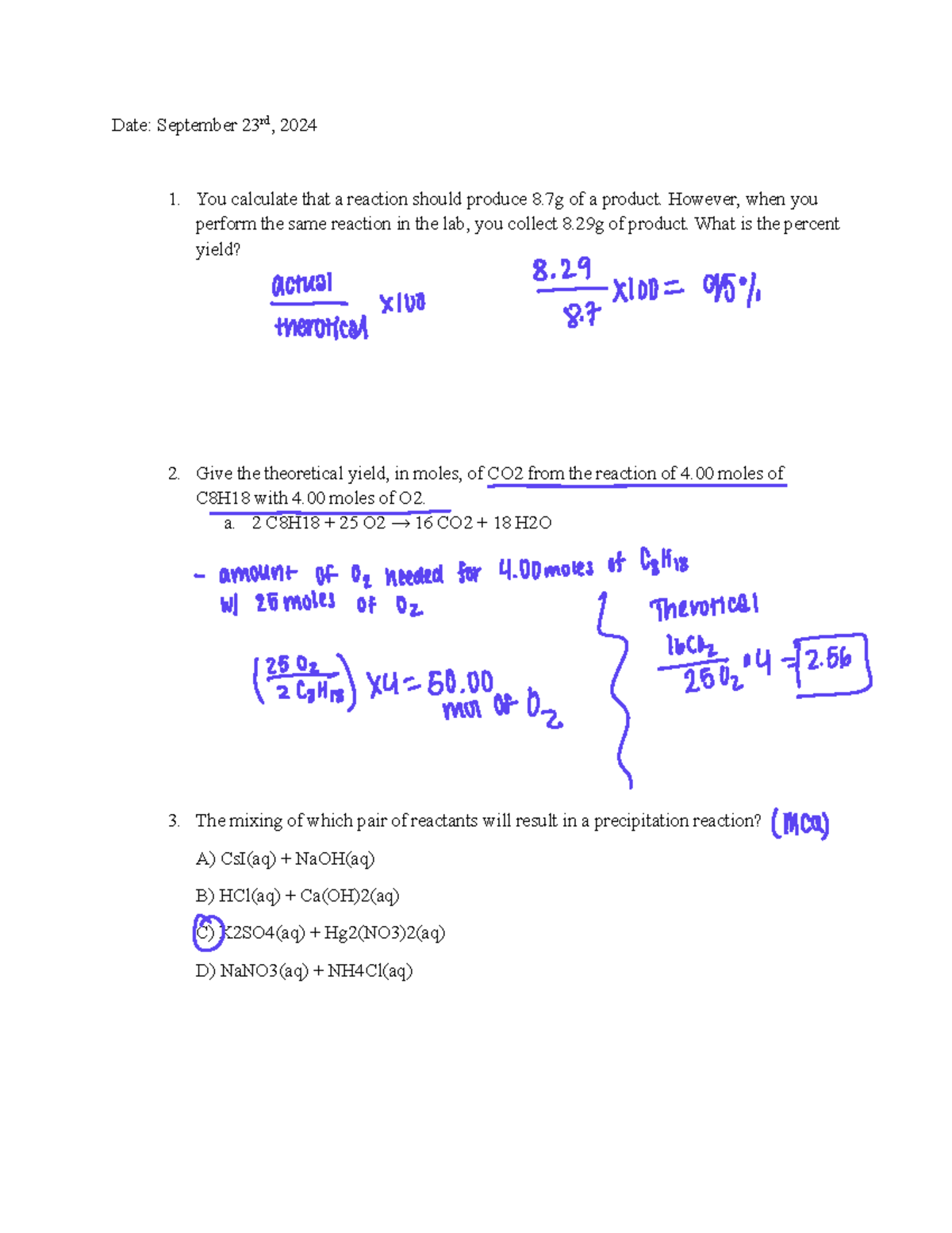 September 25 Answers - chem lab si session - Date: September 23 rd ...