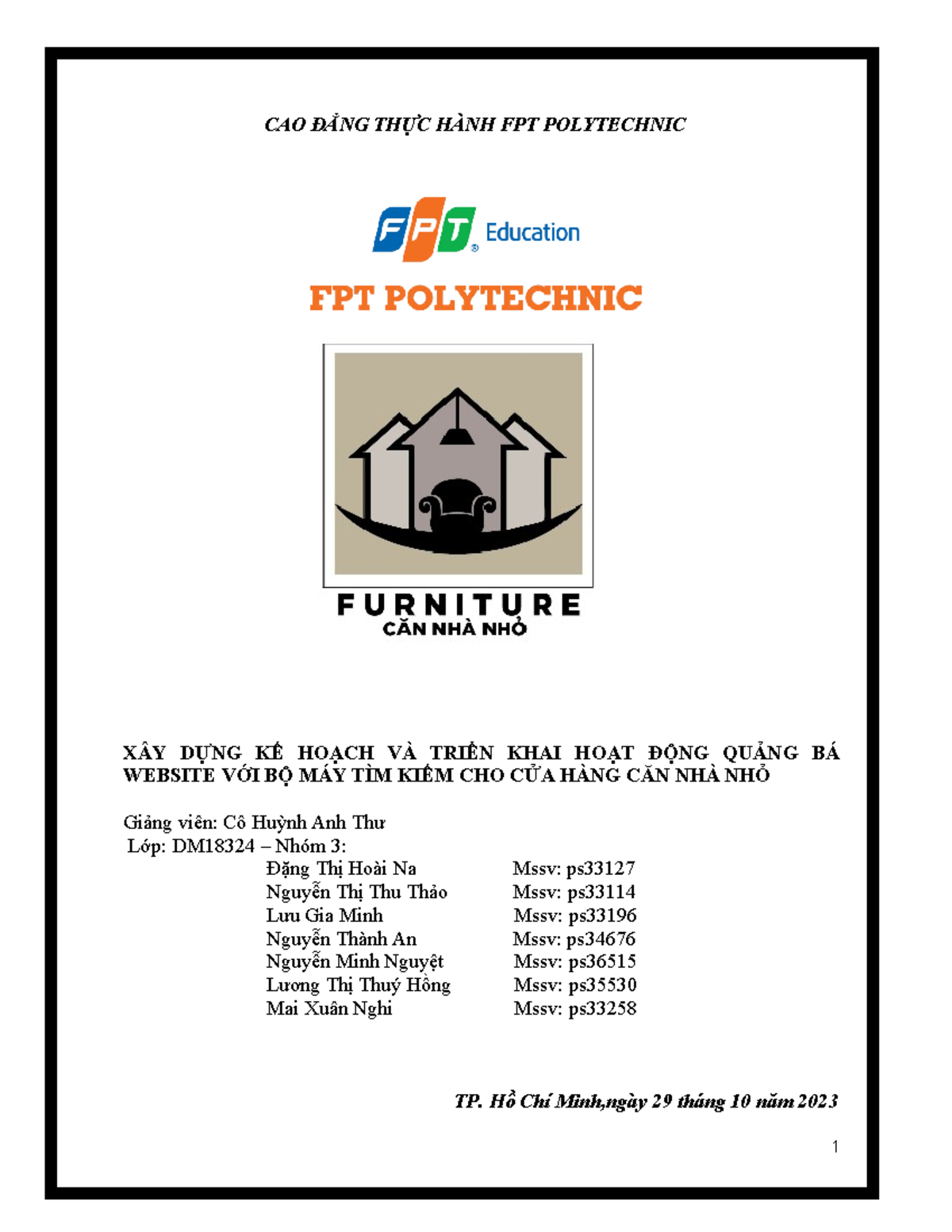 ASM Nhóm 3 - CAO ĐẲNG THỰC HÀNH FPT POLYTECHNIC XÂY DỰNG KẾ HOẠCH VÀ TRIỂN KHAI HOẠT ĐỘNG QUẢNG ...