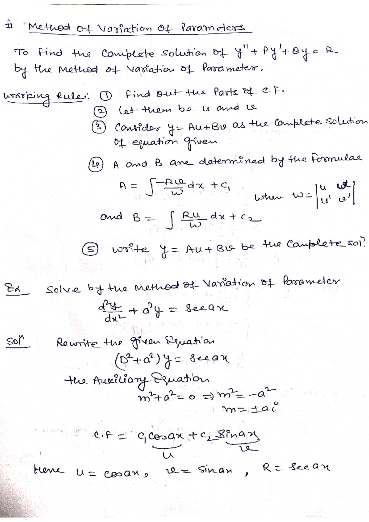 Method of Variation of Parameter - B.tech - Studocu