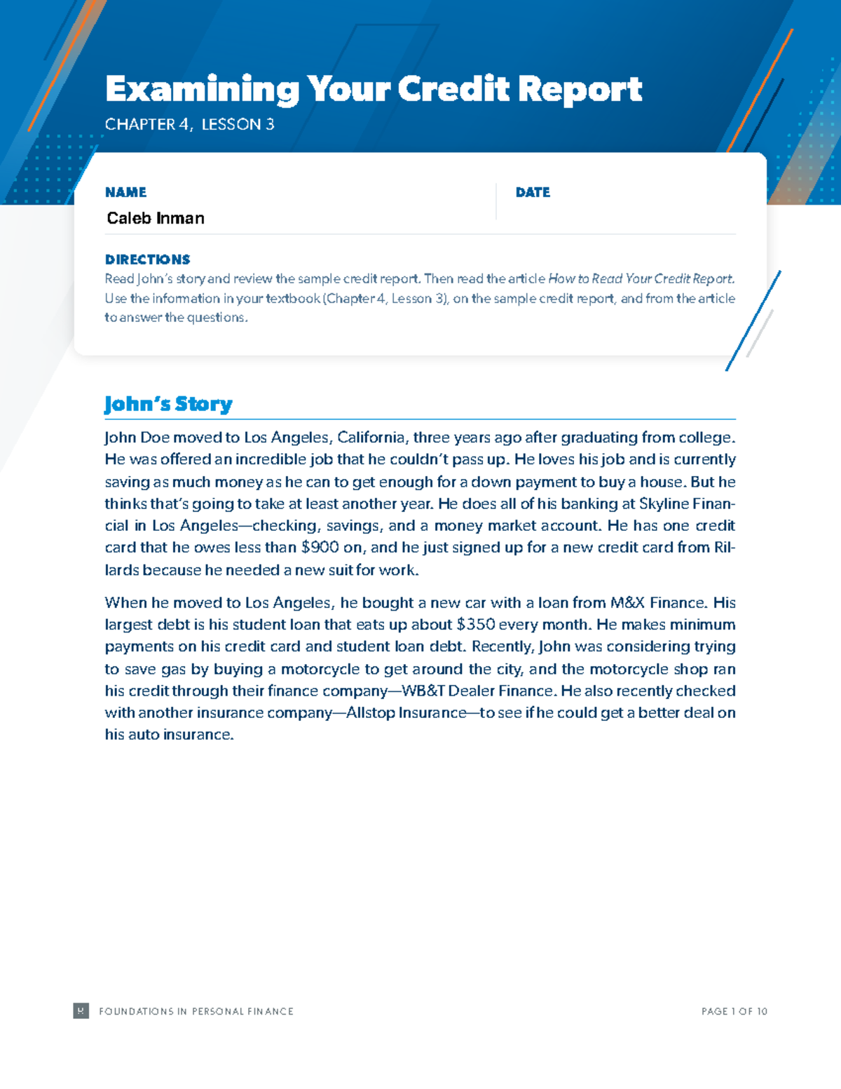 Chapter 4 lesson 3 - Examining Your Credit Report CHAPTER 4, LESSON 3 ...