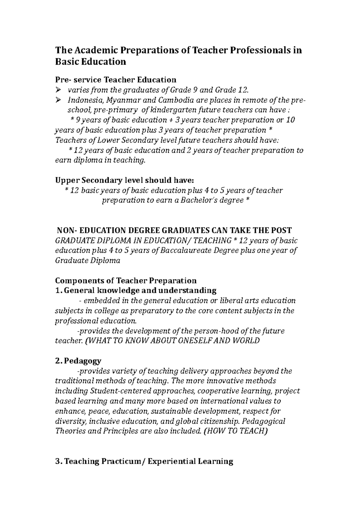 The Academic Preparations of Teacher Professionals in Basic education ...