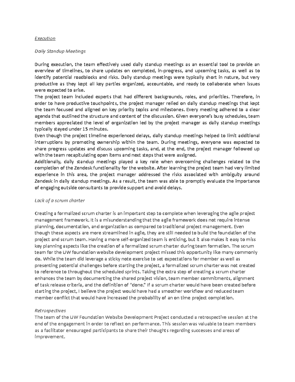 Project Management Paper - Execution Daily Standup Meetings During ...