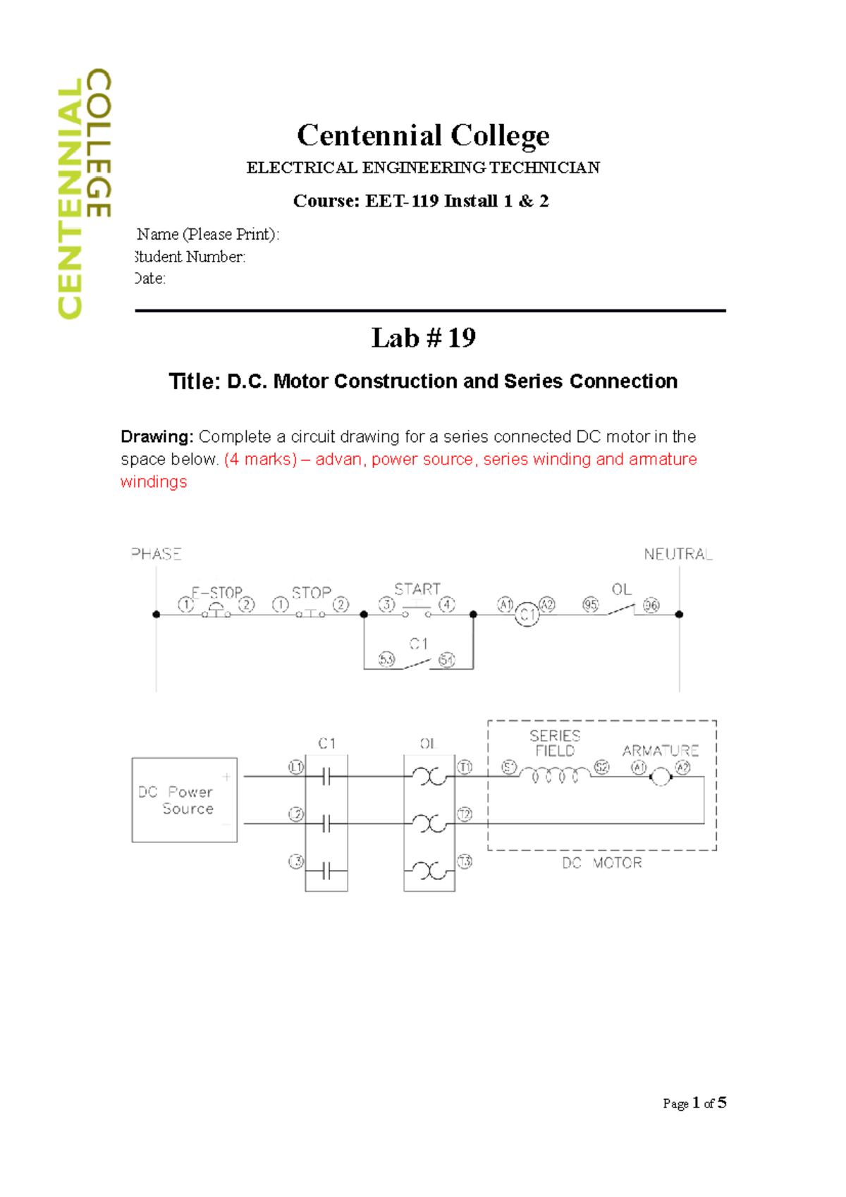 EET 119 - Lab 19 DC Motor Construction and Series Connection Lab ...