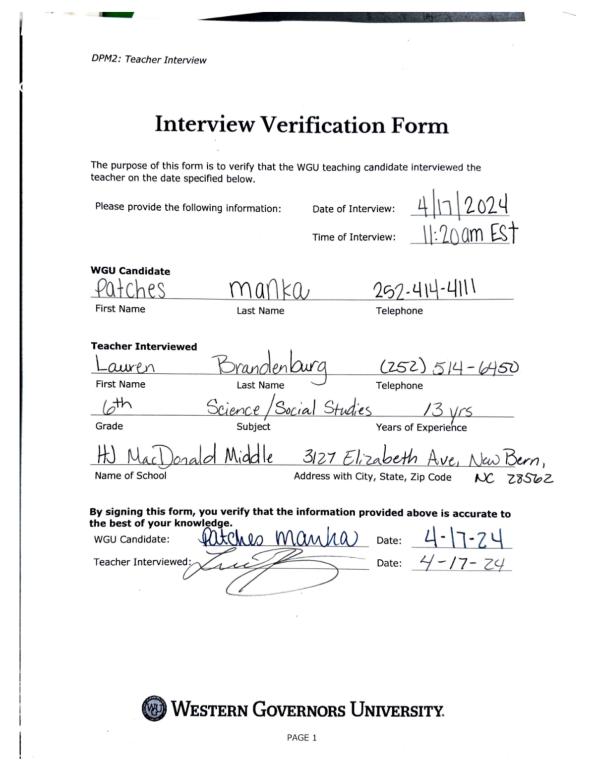 Interview verification form - DPM2: Teacher Interview Interview ...