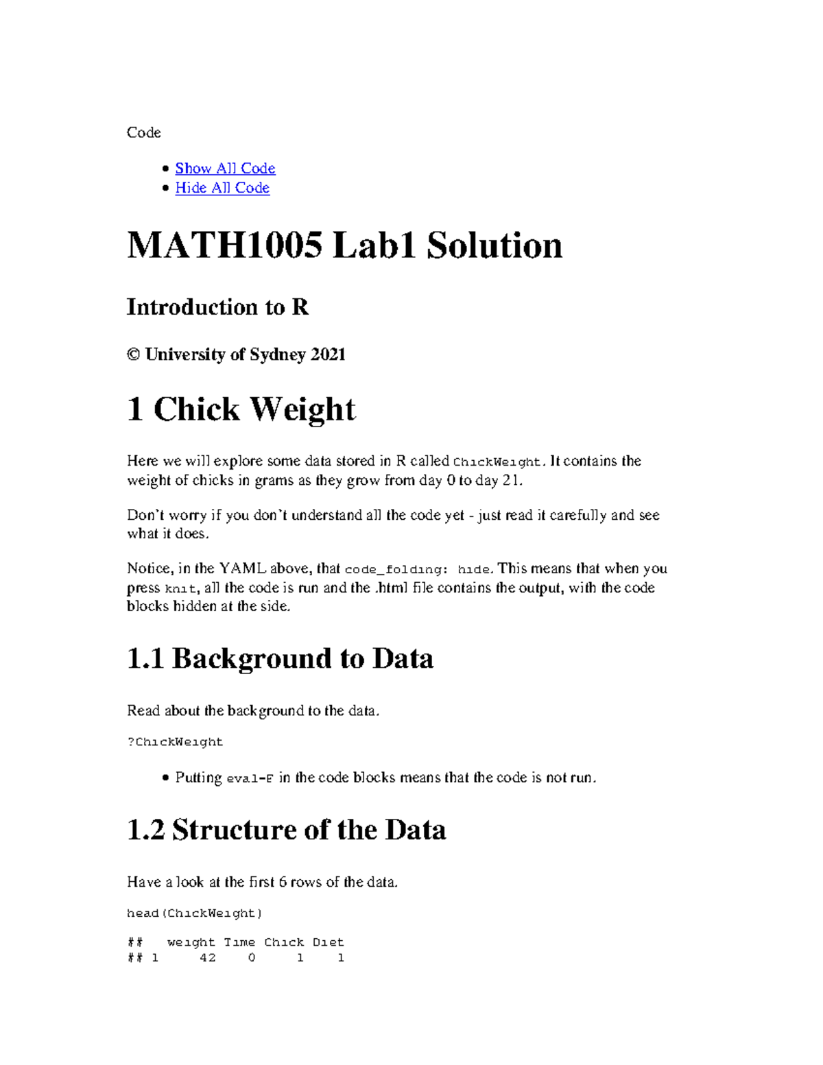 Introduction to R Lab1 Solution - Studocu