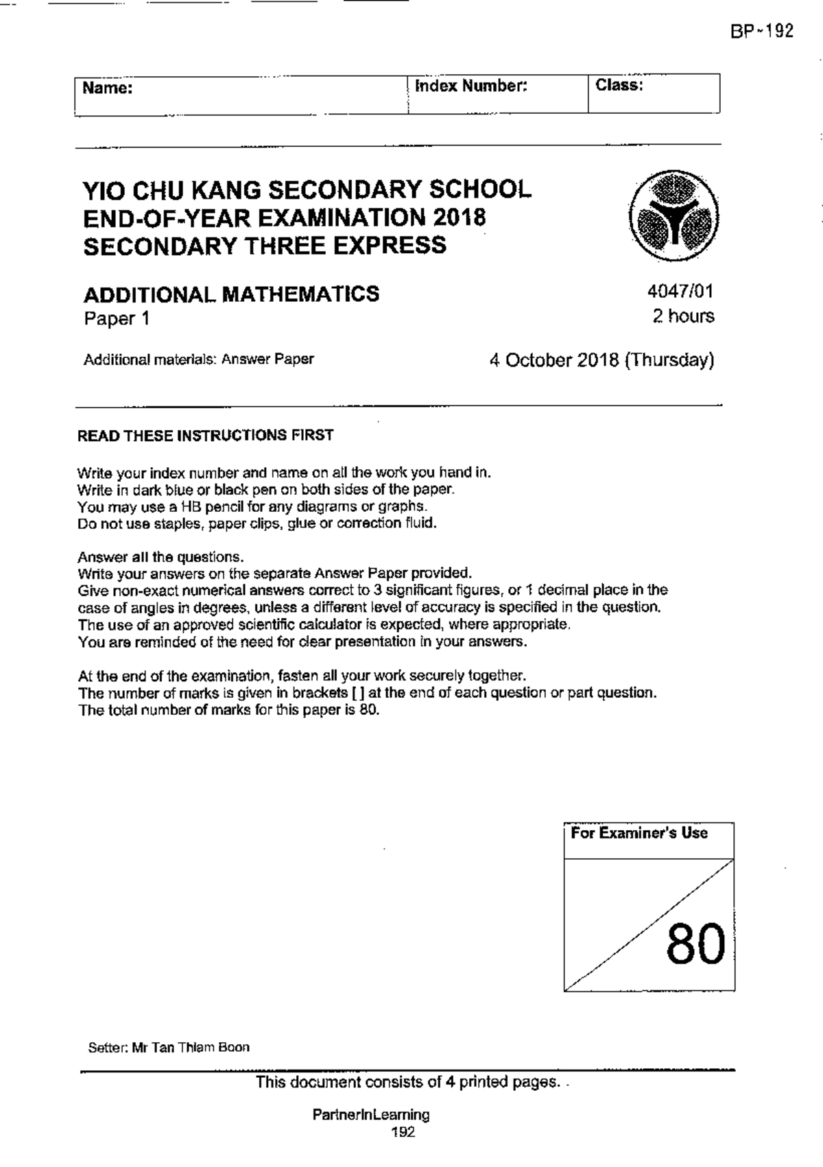 A-math sec 3 sa2 2018 yio chu kang sec - PL3234 - Studocu