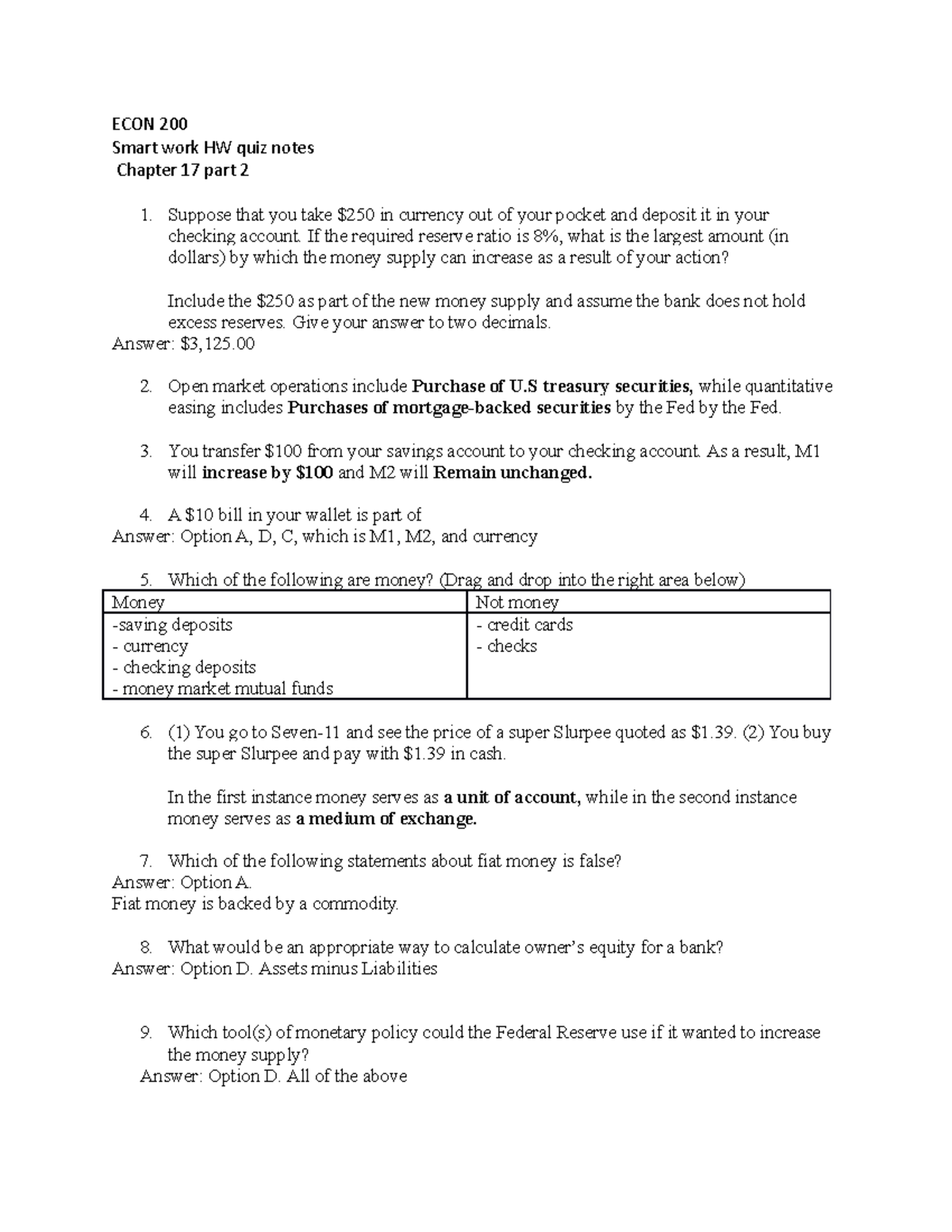 ECON HW chapter 17 part 2 - ECON 200 Smart work HW quiz notes Chapter ...