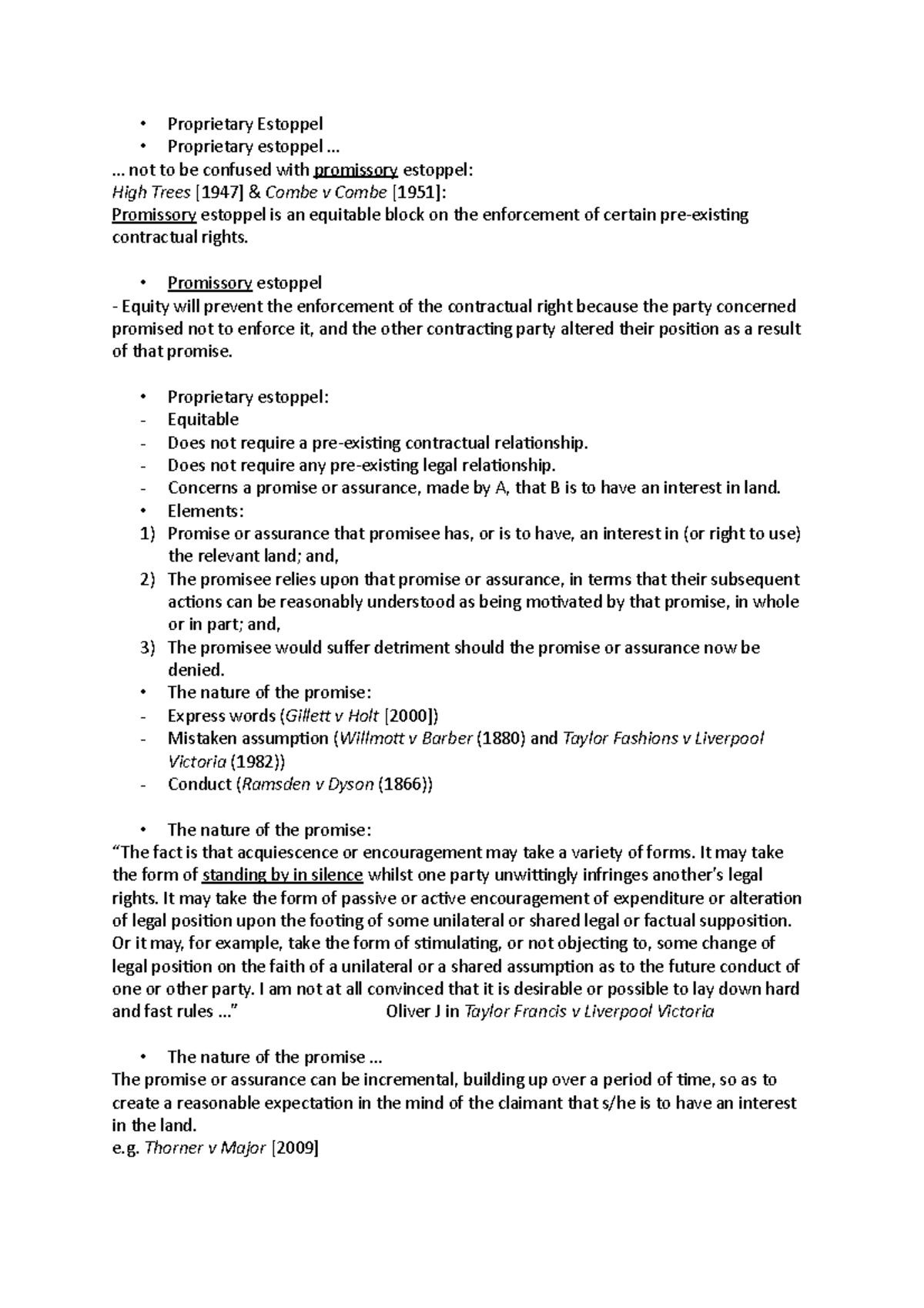 Proprietary Estoppel - land law lecture notes - Proprietary Estoppel ...