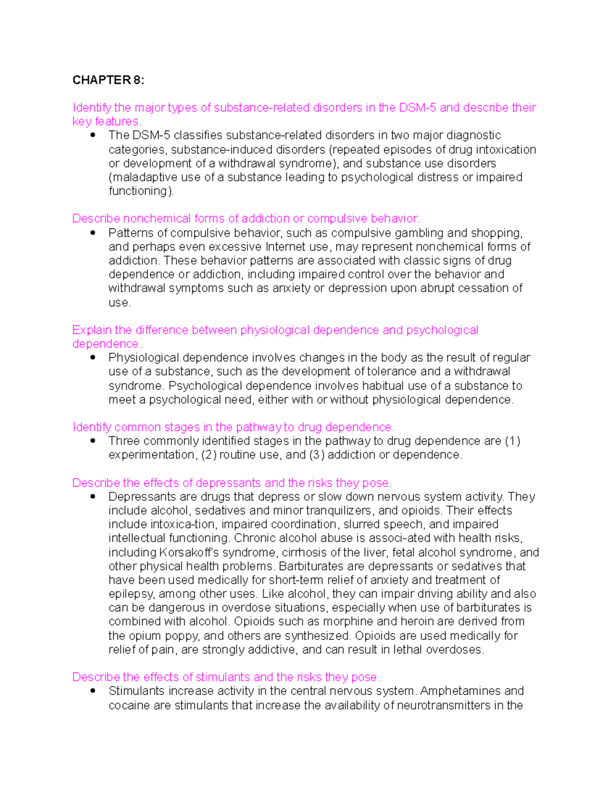 (TA) Final Studyguide - CHAPTER 8: Identify the major types of substance-related disorders in ...