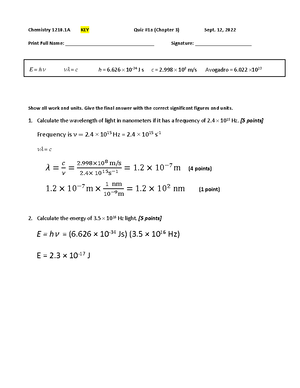 Chem 1210 Data Sheet - Data Sheet for Chem 1210 Quizzes & Exams Prof ...