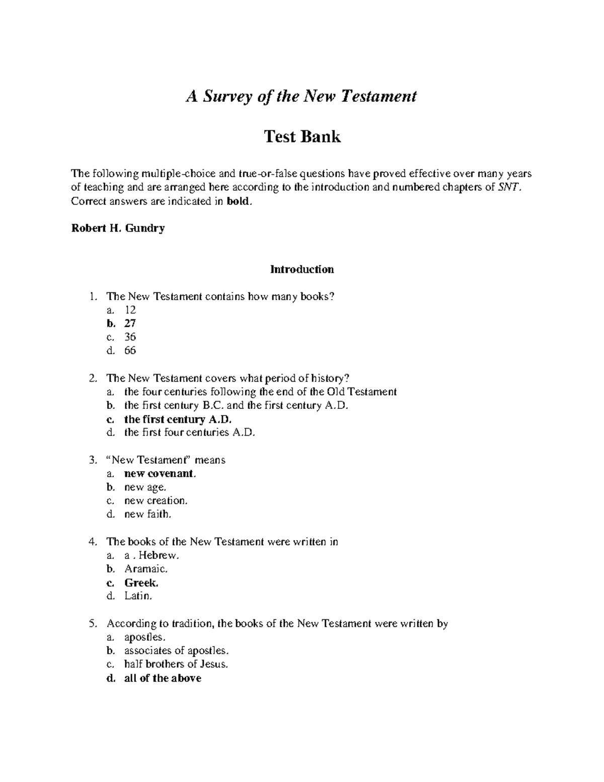 New Testament Survey Test - A Survey of the New Testament Test Bank The ...