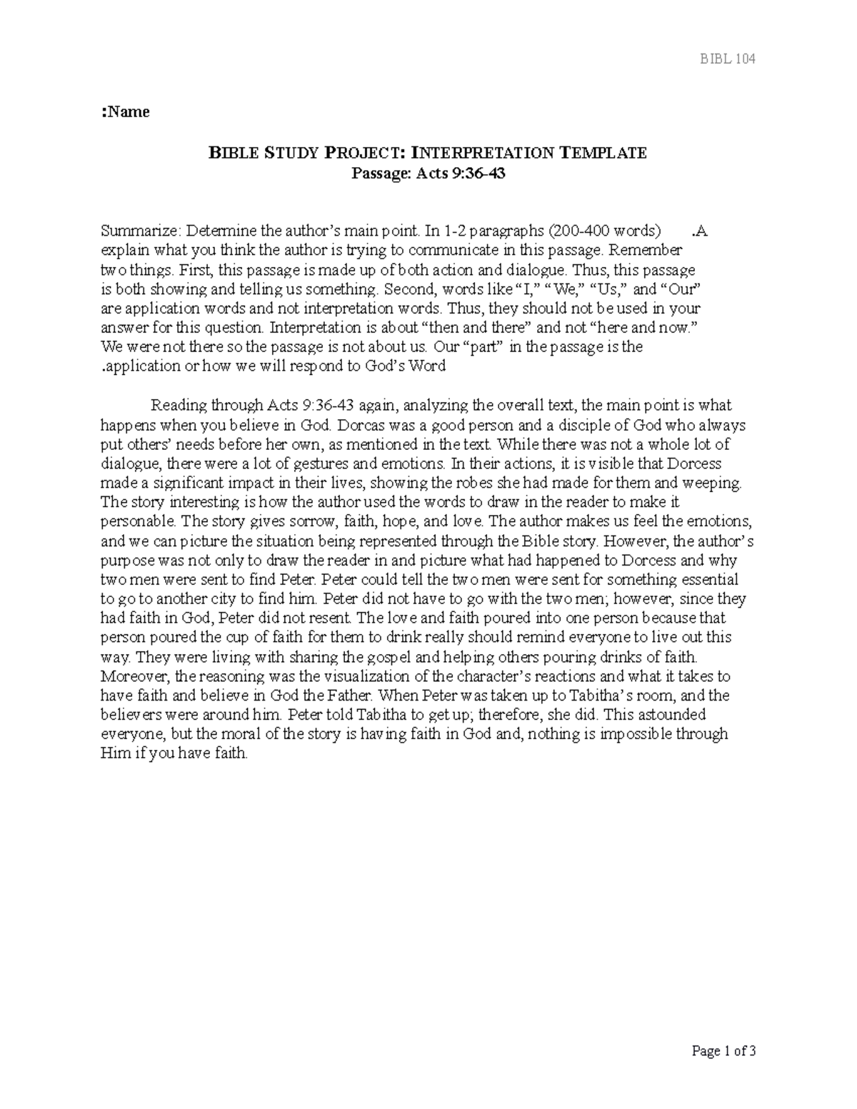 Bible Study Project Interpretation - BIBL 104 : Name BIBLE STUDY ...