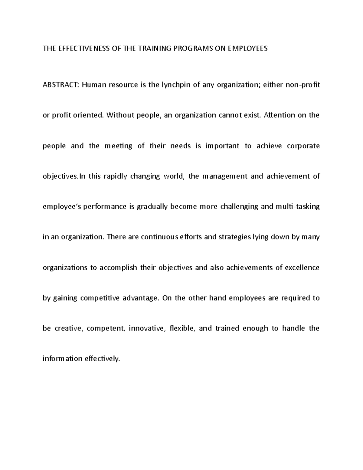 HRM 4- THE Effectiveness OF THE Training Programs ON Employees - THE ...