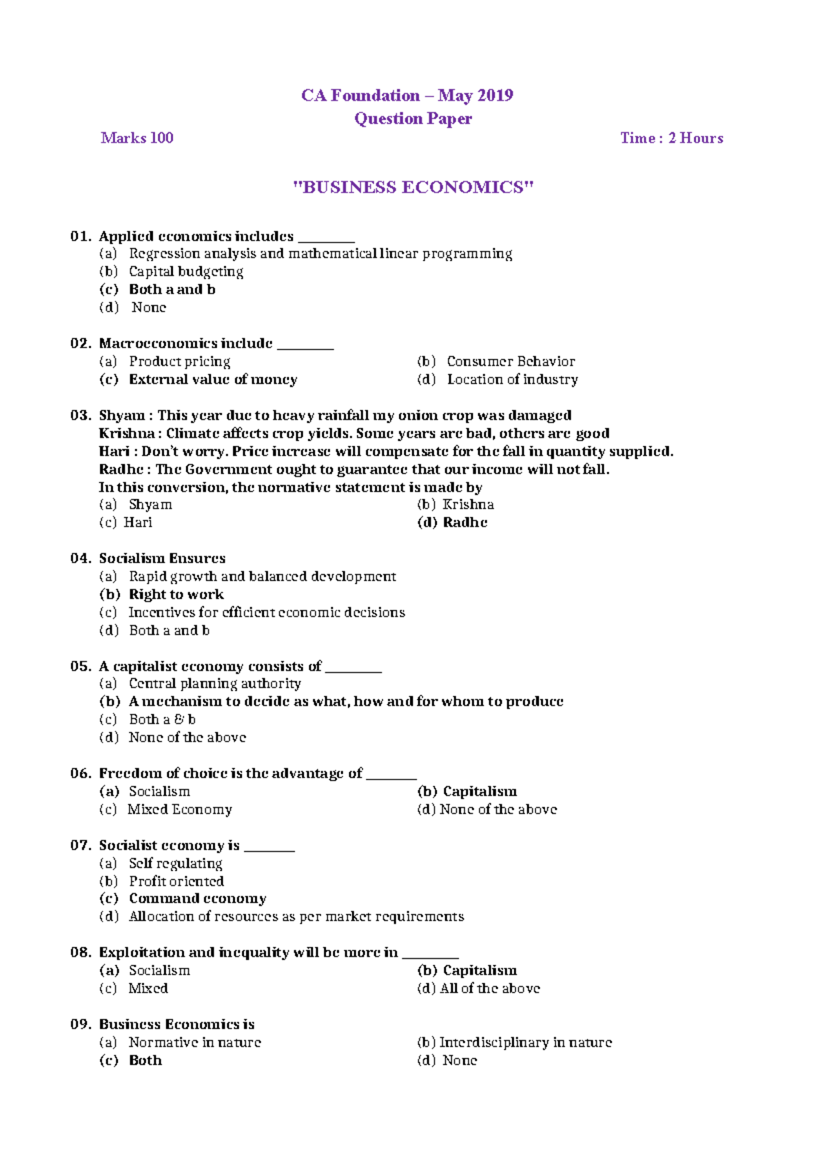 CA Foundation Question Paper MAY 2019 - CA Foundation – May 2019 ...