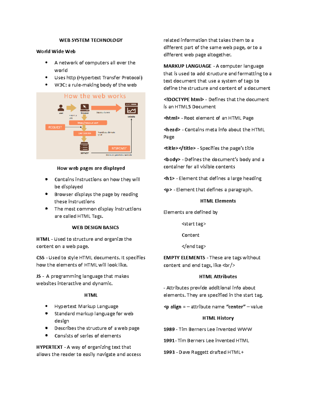 WST-HTML - review - WEB SYSTEM TECHNOLOGY World Wide Web A network of computers all over the ...
