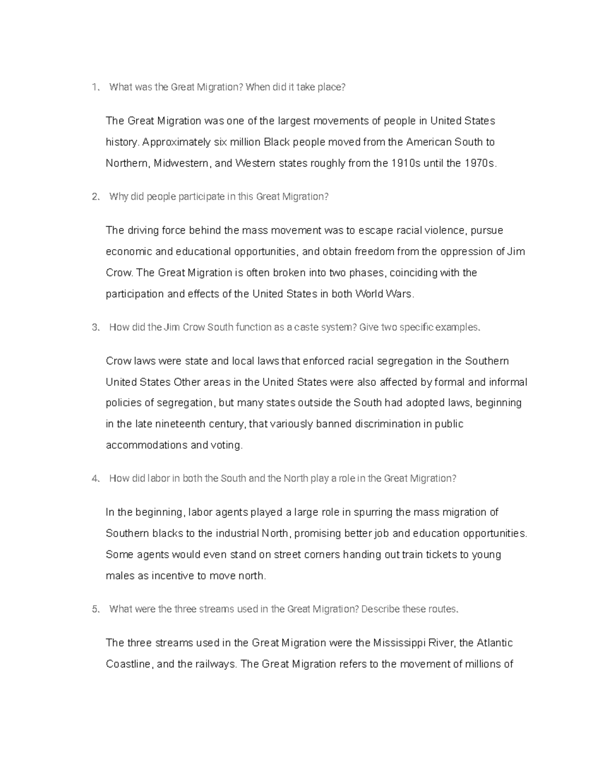 Unit 6 lab - African American history - 1. What was the Great Migration ...