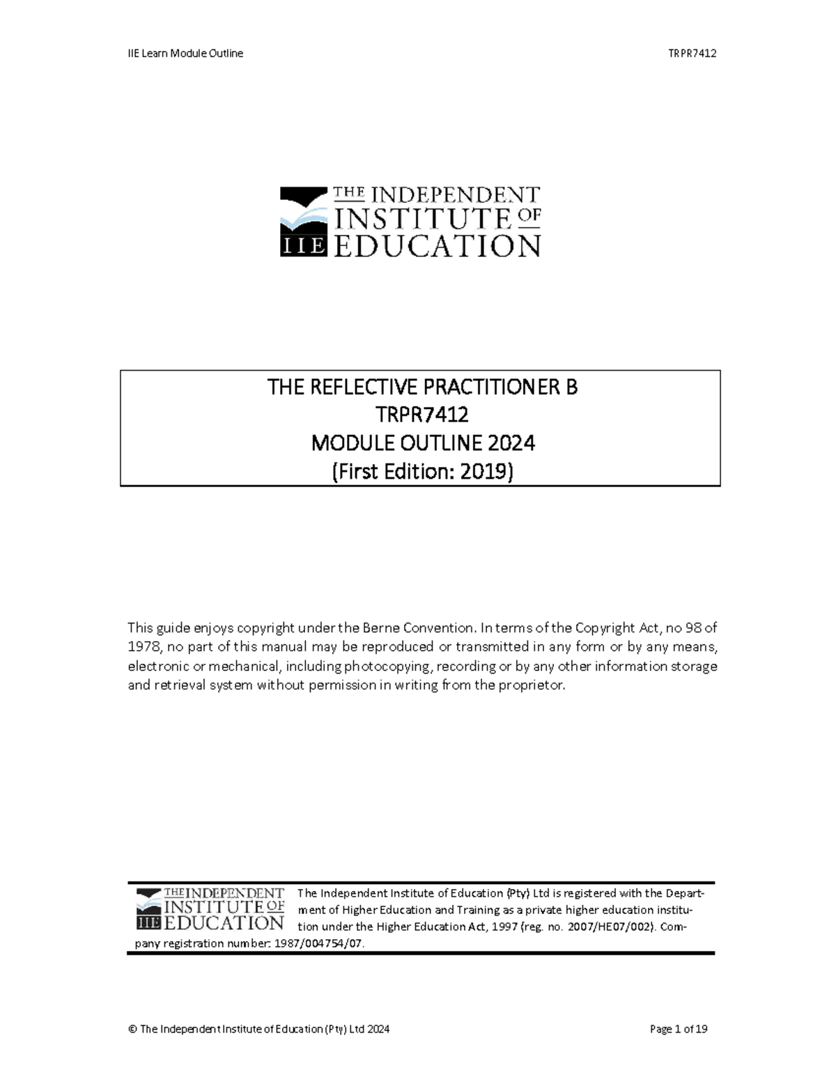 TRPR7412 Module Outline - THE REFLECTIVE PRACTITIONER B TRPR MODULE ...
