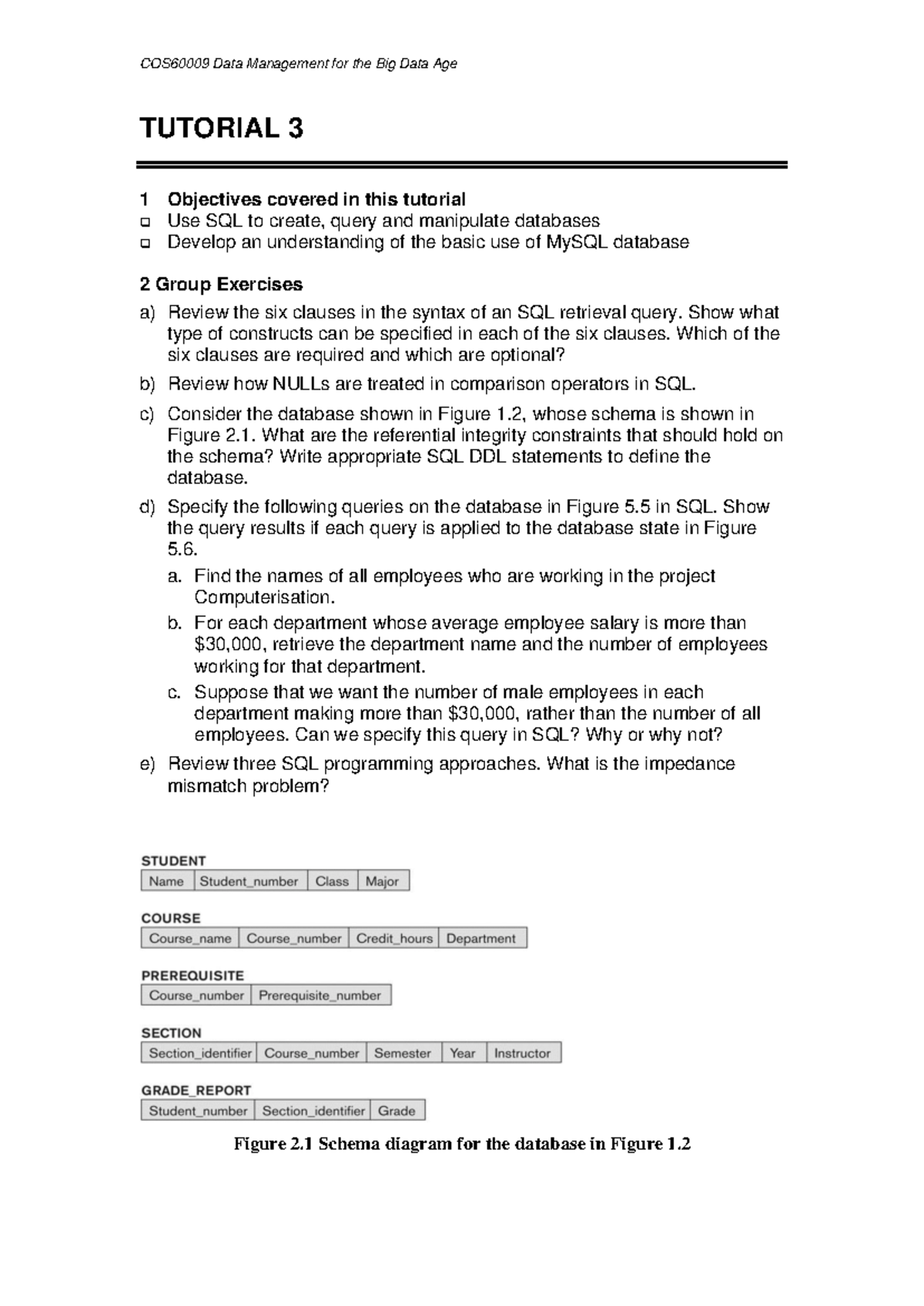 Tutorial33 big data - COS60009 Data Management for the Big Data Age TUTORIAL 3 1 Objectives ...