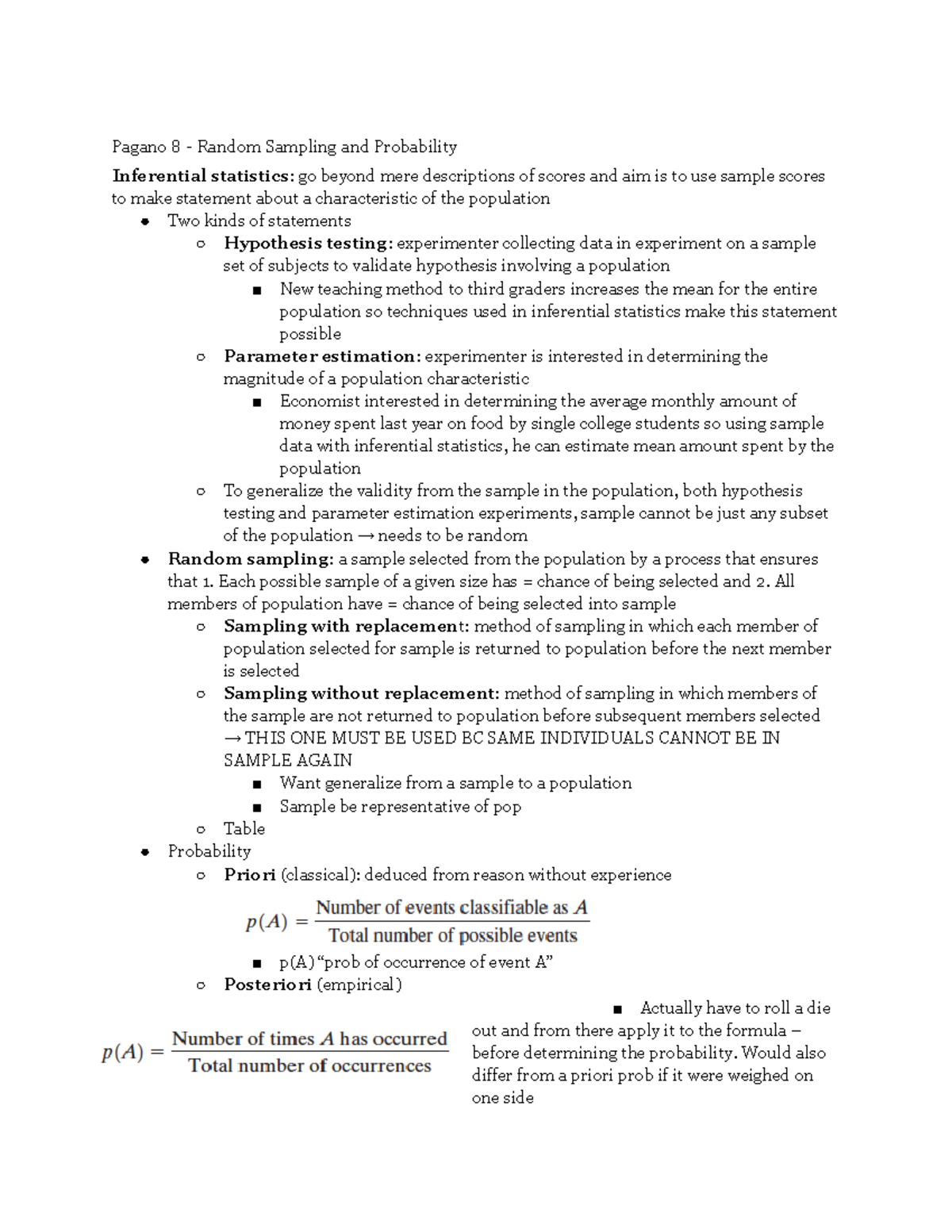 Psych Stats Notes - Pagano 8 - Random Sampling and Probability ...