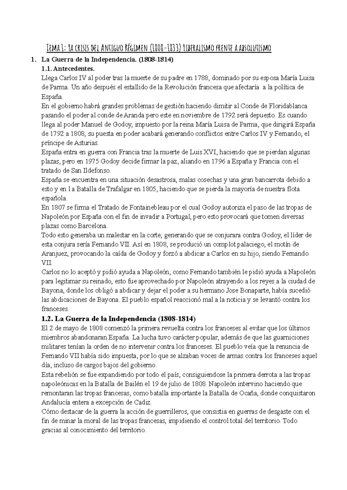 Resumen Tema 1 Historia Caída del Antiguo Régimen - Tema 1: La crisis del Antiguo Régimen - Studocu