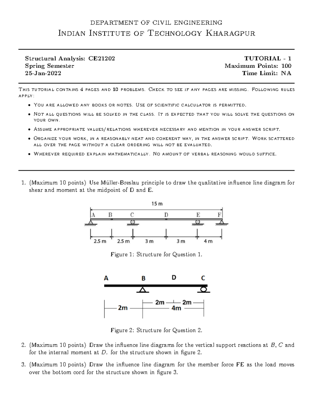 Tutorial 2 - DEPARTMENT OF CIVIL ENGINEERING Indian Institute of ...