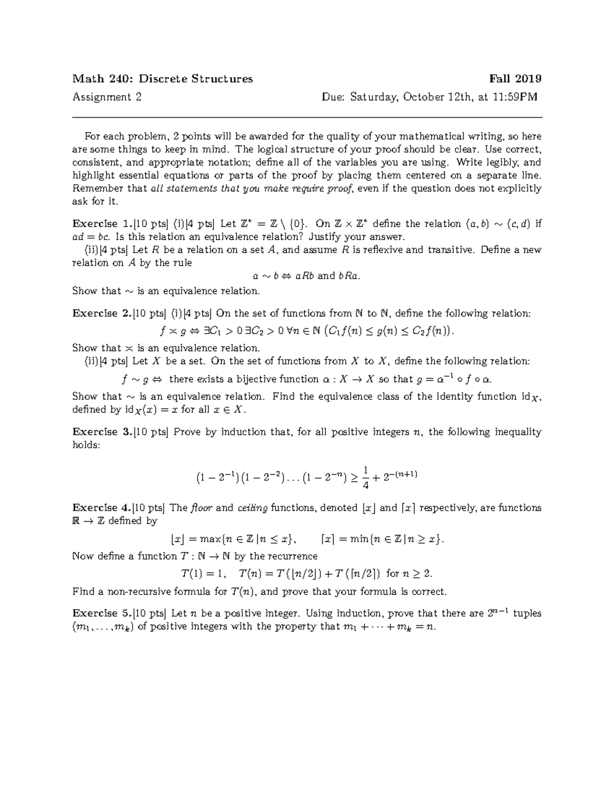 Assignment 2 - Math 240: Discrete Structures Fall 2019 Assignment 2 Due ...