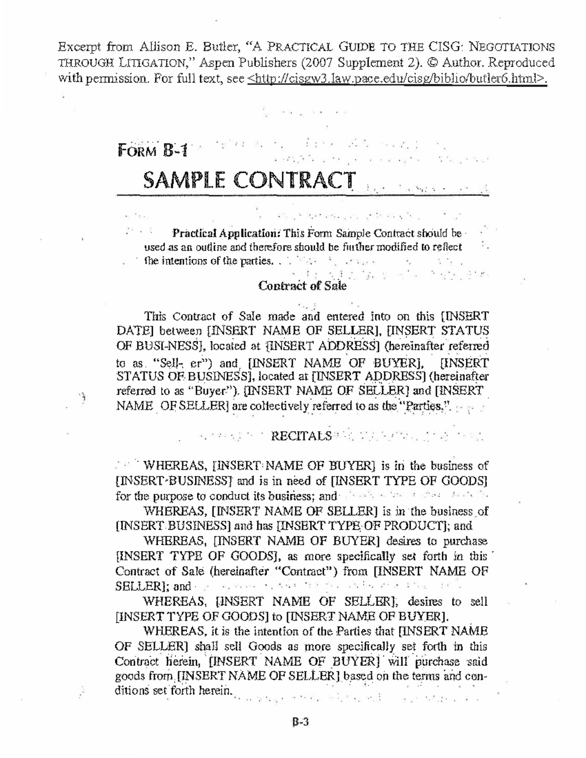 Contract-of-Sale - notes - Exce爀瀀t 昀爀om Allison E. Butler, "A PRACTICAL ...