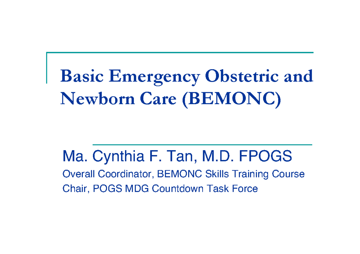 Bemonc ob part [Compatibility Mode] - Basic Emergency Obstetric and ...