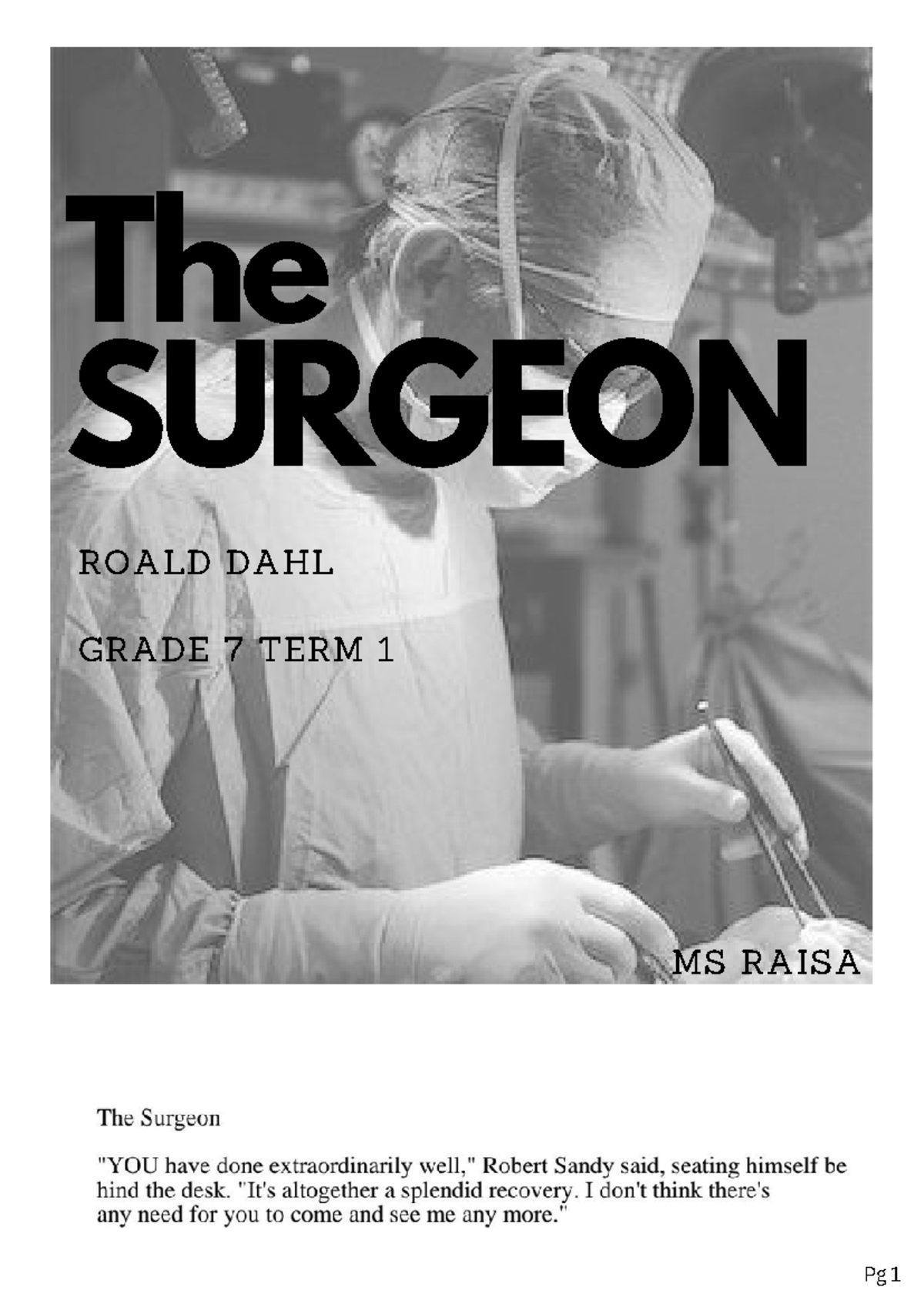 The surgeon New with pg nos - English - The SURGEON ROALD DAHL GRADE 7 ...