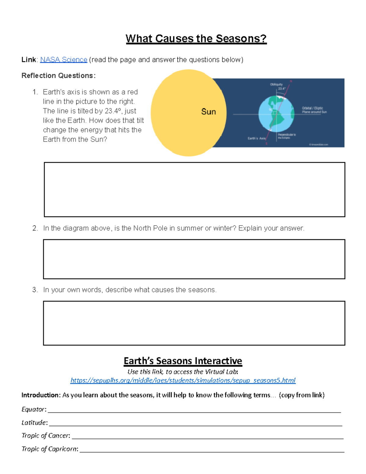 - 2024 What Causes the Seasons (virtual lab) - What Causes the Seasons ...