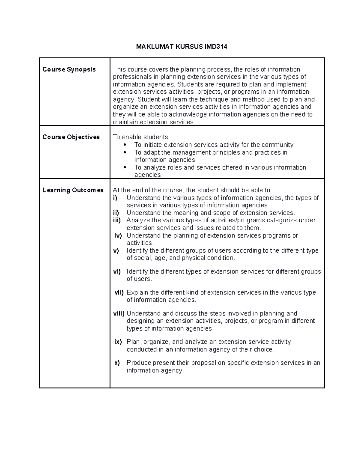 Course- Information 20234 - MAKLUMAT KURSUS IMD Course Synopsis This ...