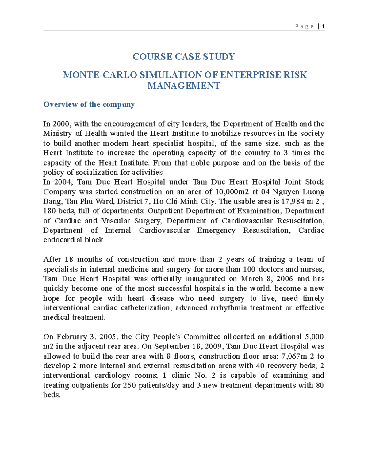 Course CASE Study - ............................. - COURSE CASE STUDY MONTE-CARLO SIMULATION OF ...