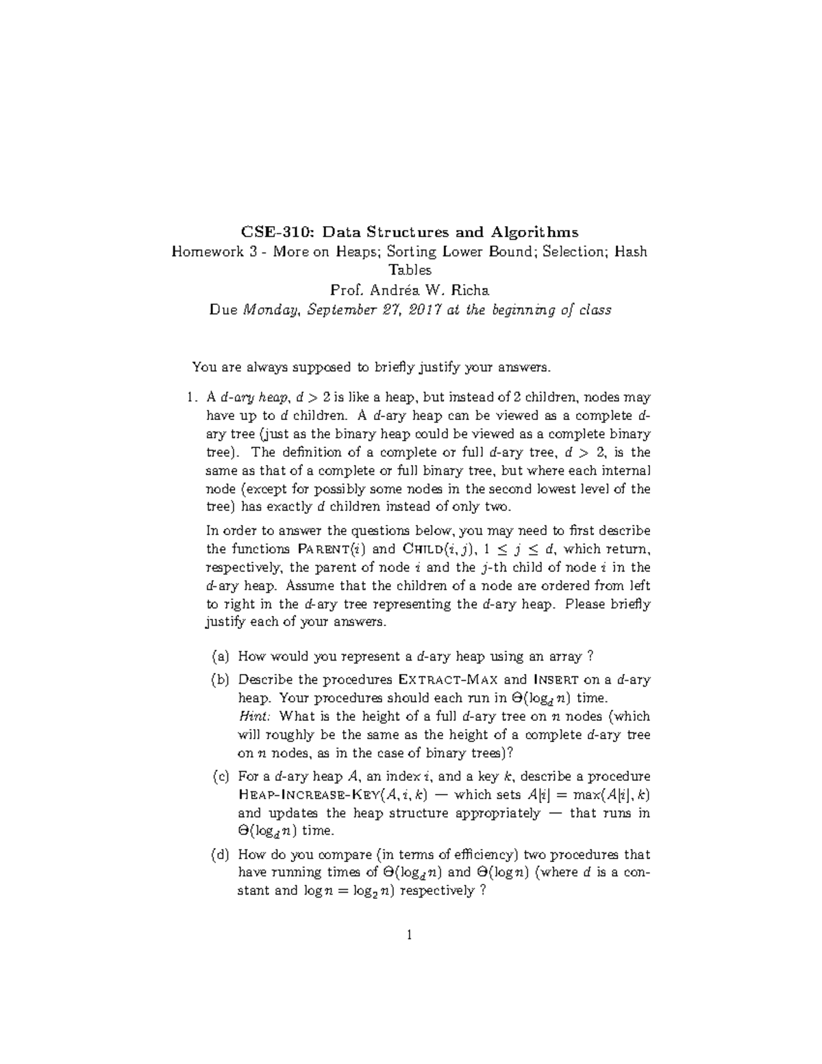 Homework 3 Data Structures And Algorithms Homework 3 More On Sorting