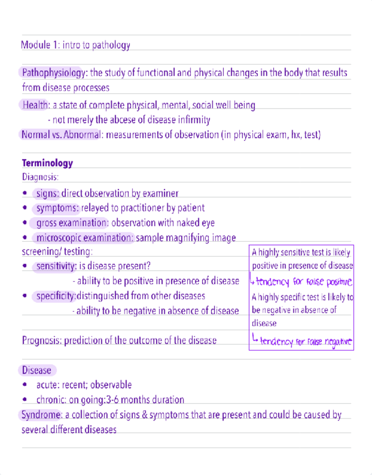 Test - Test - Module 1: intro to pathology Pathophysiology: the study ...