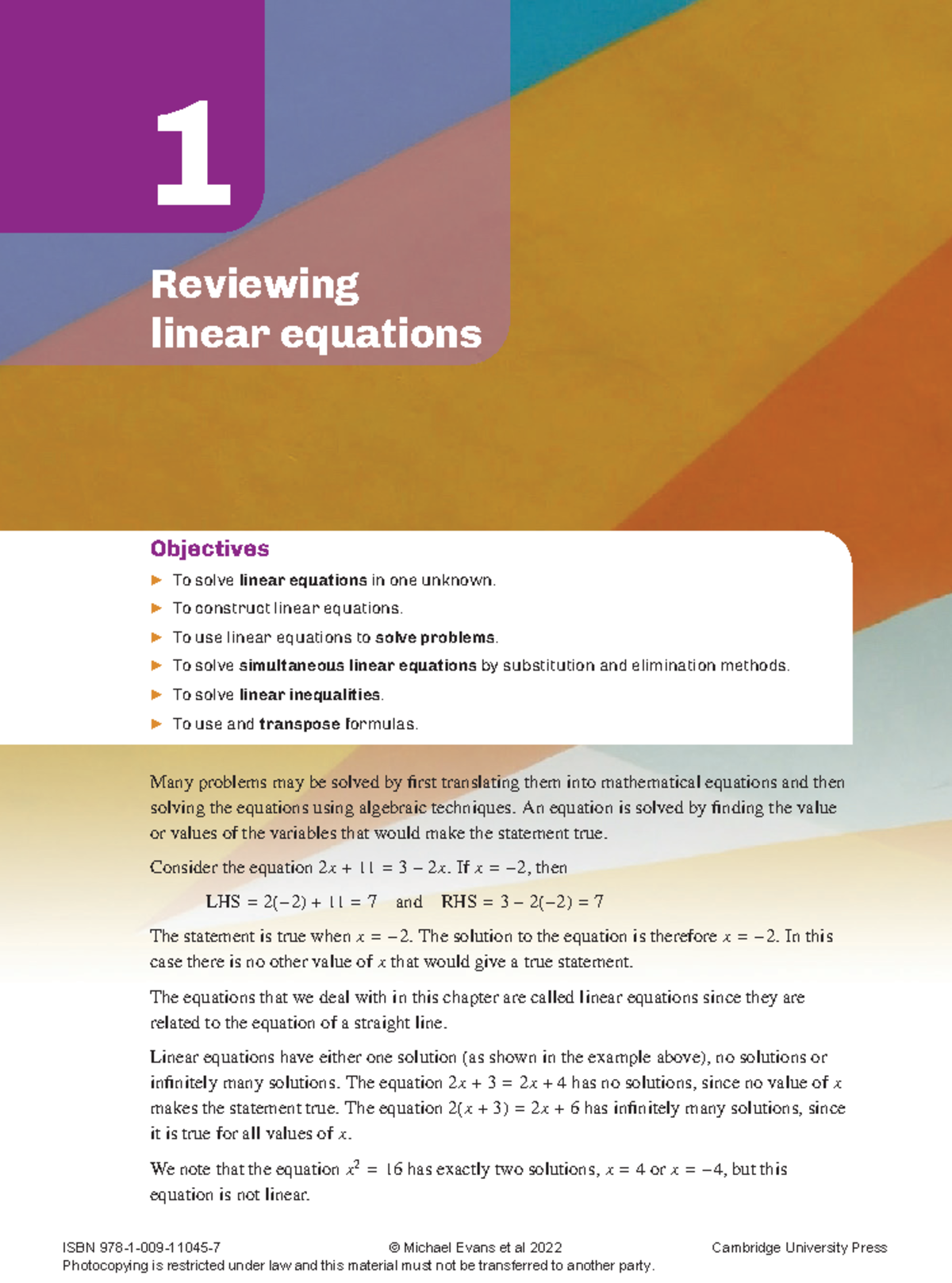 Chapter 1 Reviewing linear equations - 1 Reviewing linear equations ...
