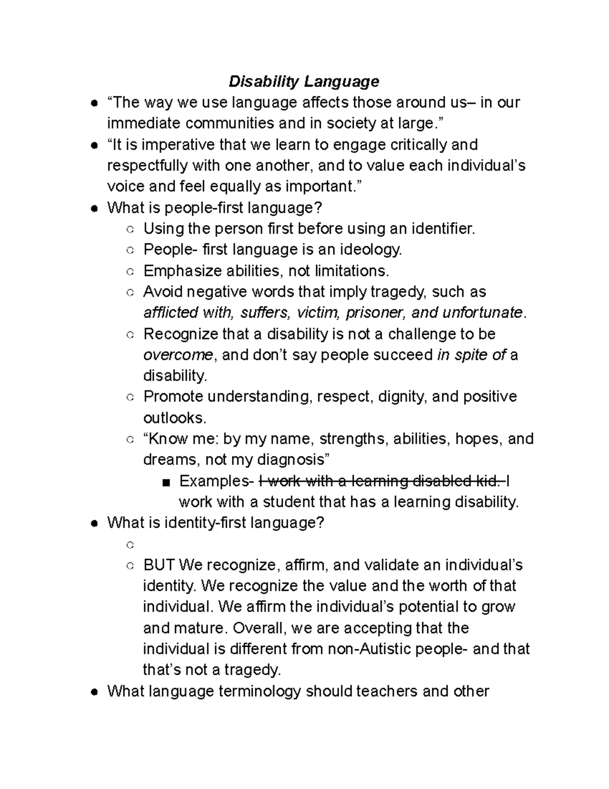 Disability Language - ” “It is imperative that we learn to engage ...