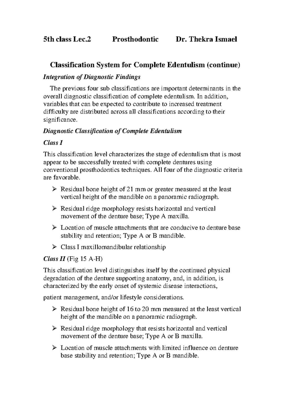 5th classif c.d.two - ugh - 5th class Lec. 2 Prosthodontic Dr. Thekra ...