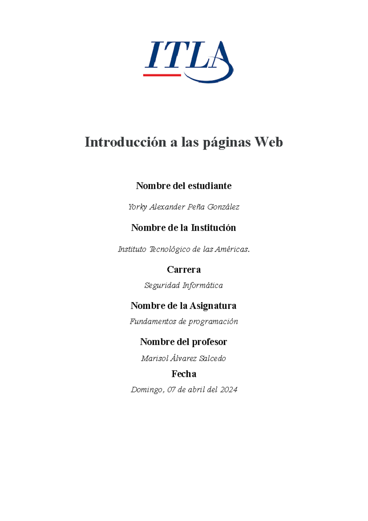 Introduccion a la pagina web - Introducción a las páginas Web Nombre ...