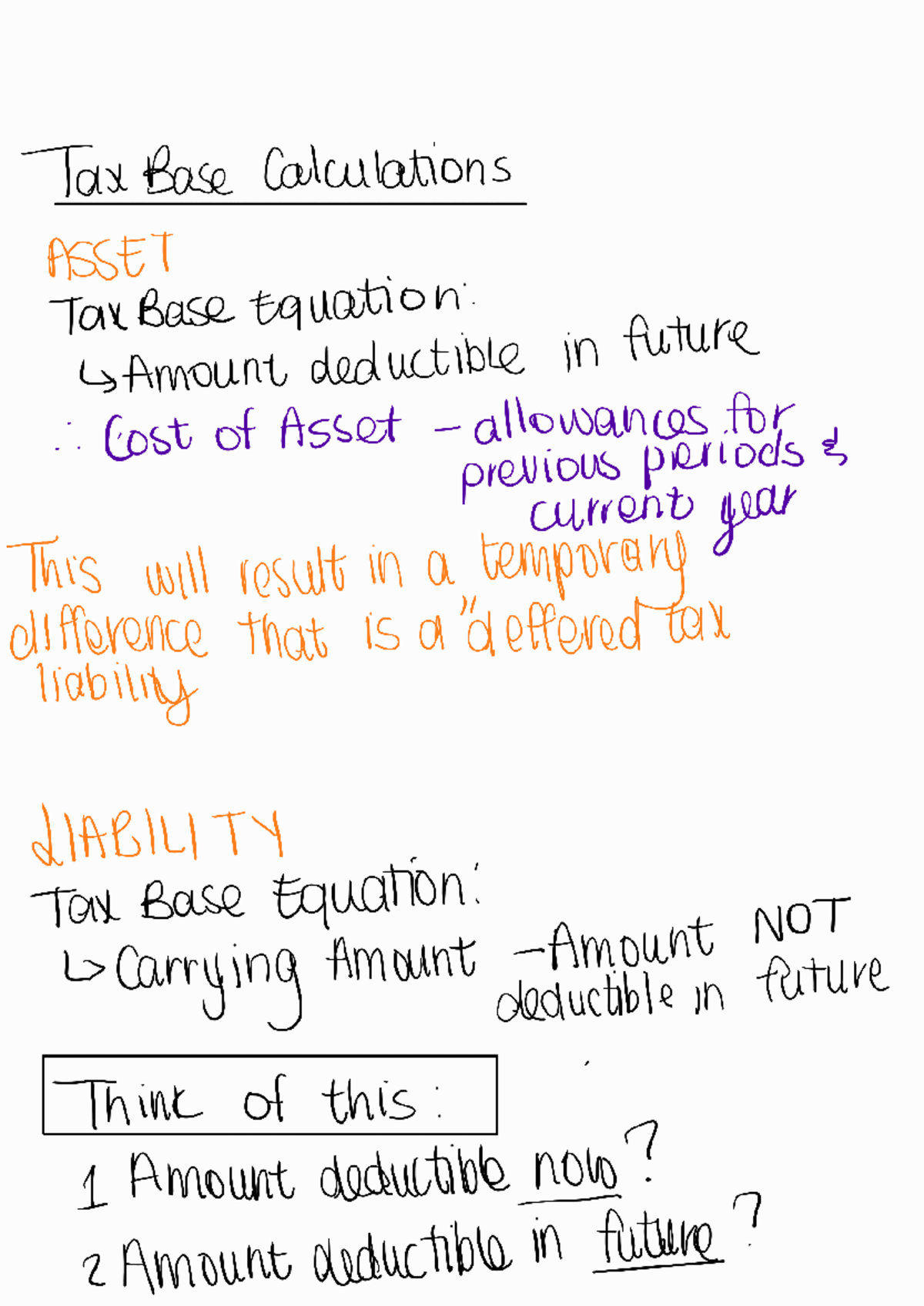 Income TAX 240624 233106 - Tax Base Calculations ASSET Tax Base ...
