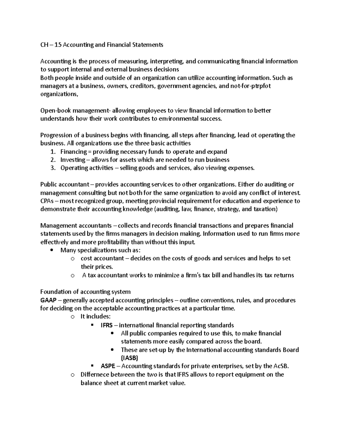 CH – 15 Accounting and Financial Statements - CH – 15 Accouning and ...