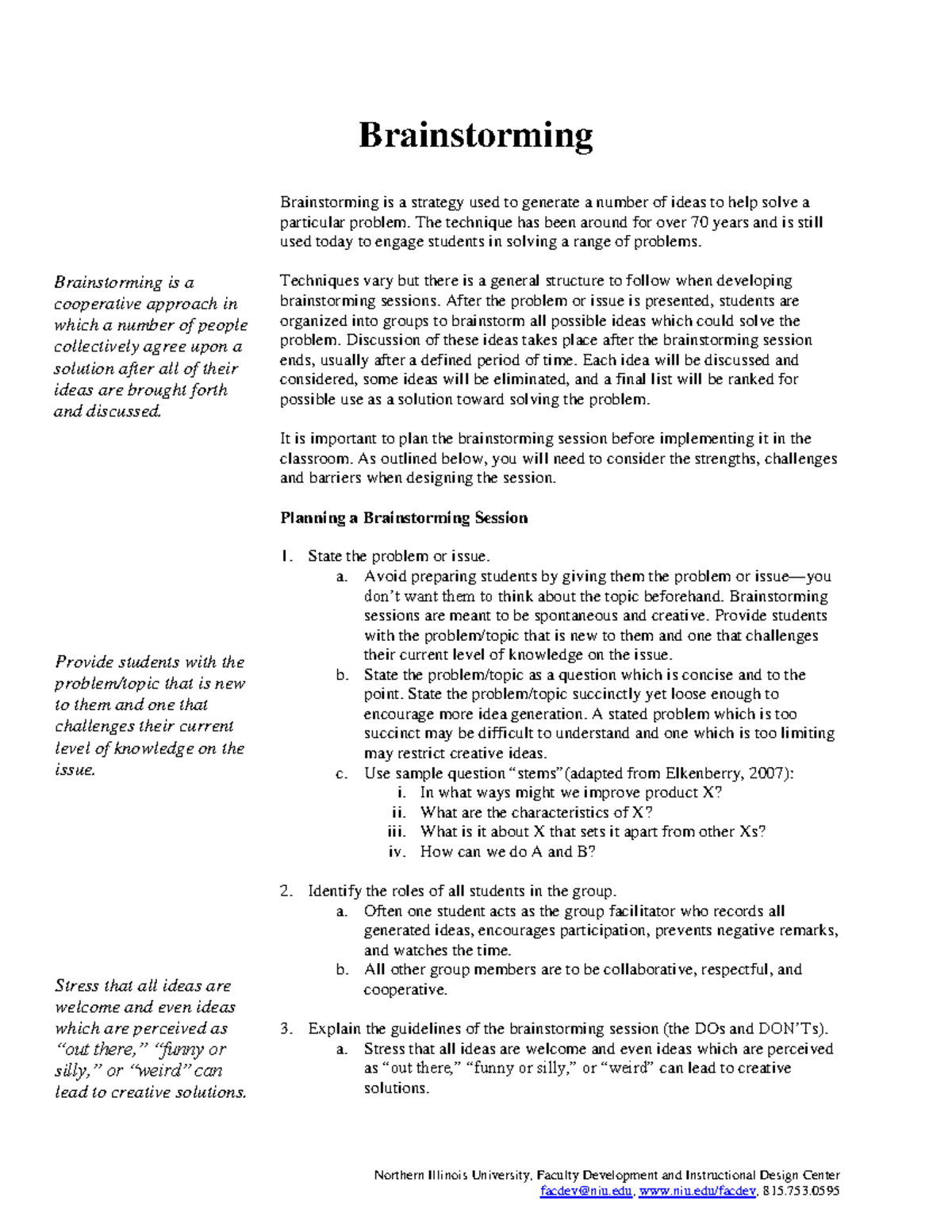 Concept of Brainstorming-1 - Northern Illinois University, Faculty Development and Instructional ...